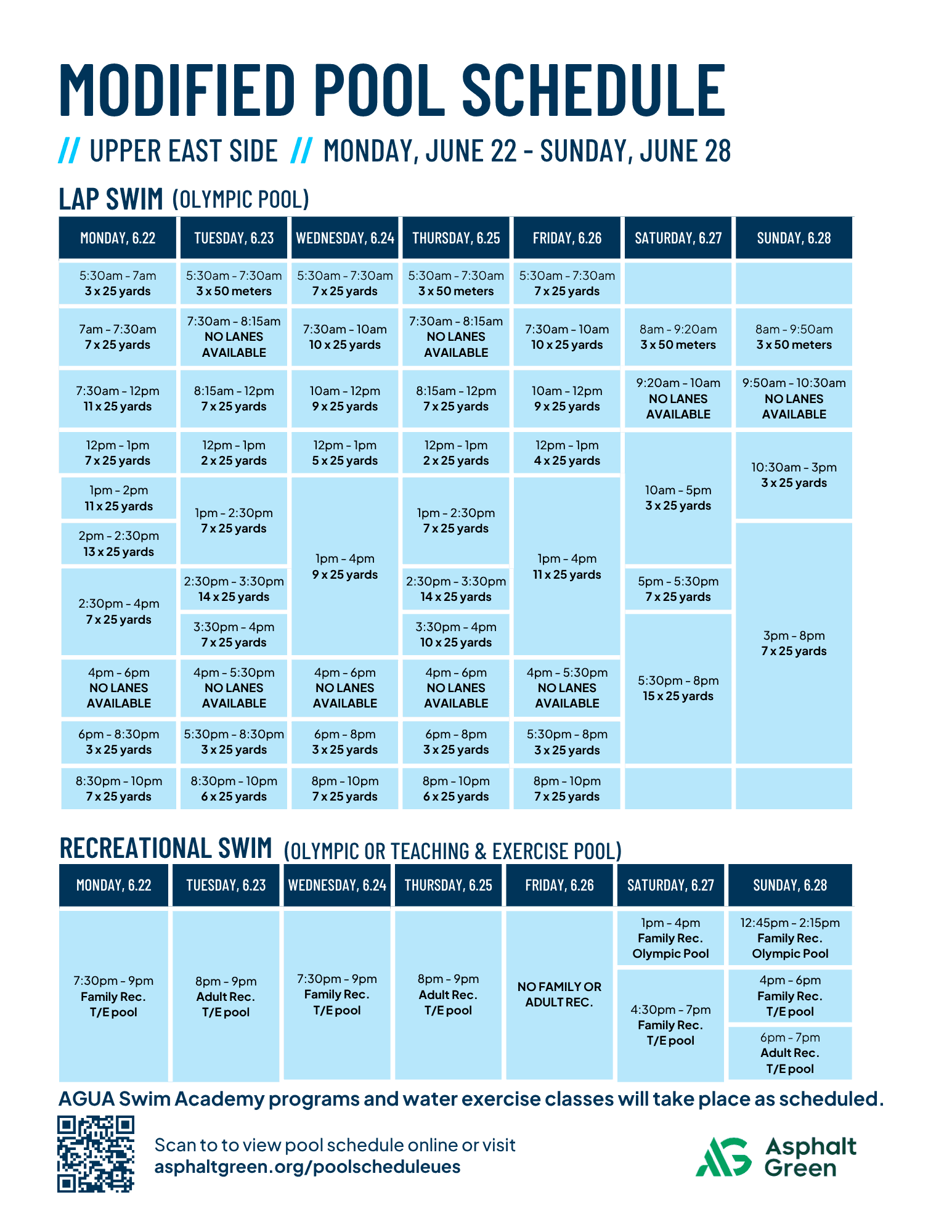 Pool Schedule UES | Asphalt Green