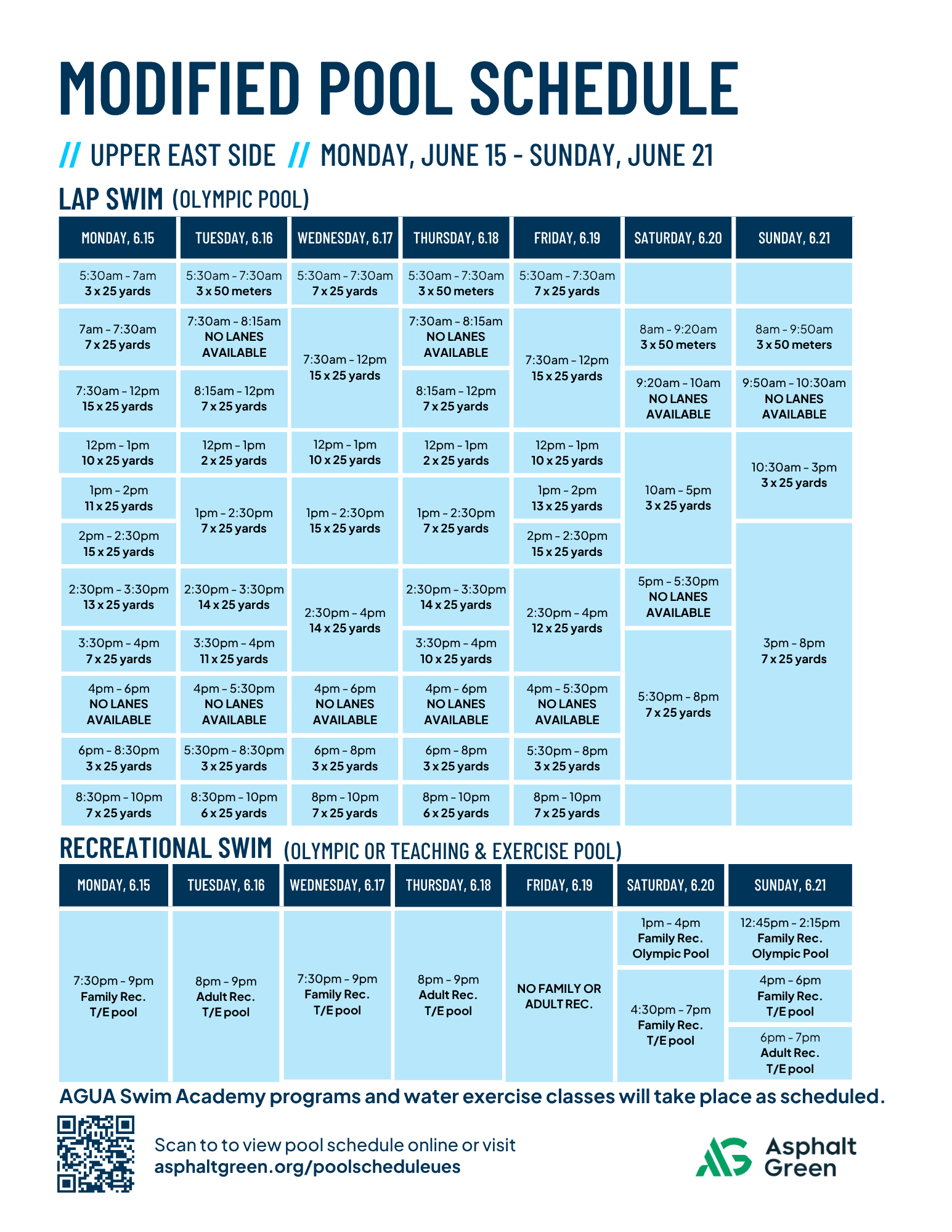 Pool Schedule UES | Asphalt Green